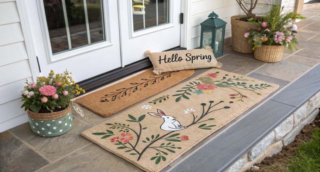 Spring Porch Decor Ideas. Bunnies & Flowers, Cozy, Country, Rustic Egg ...